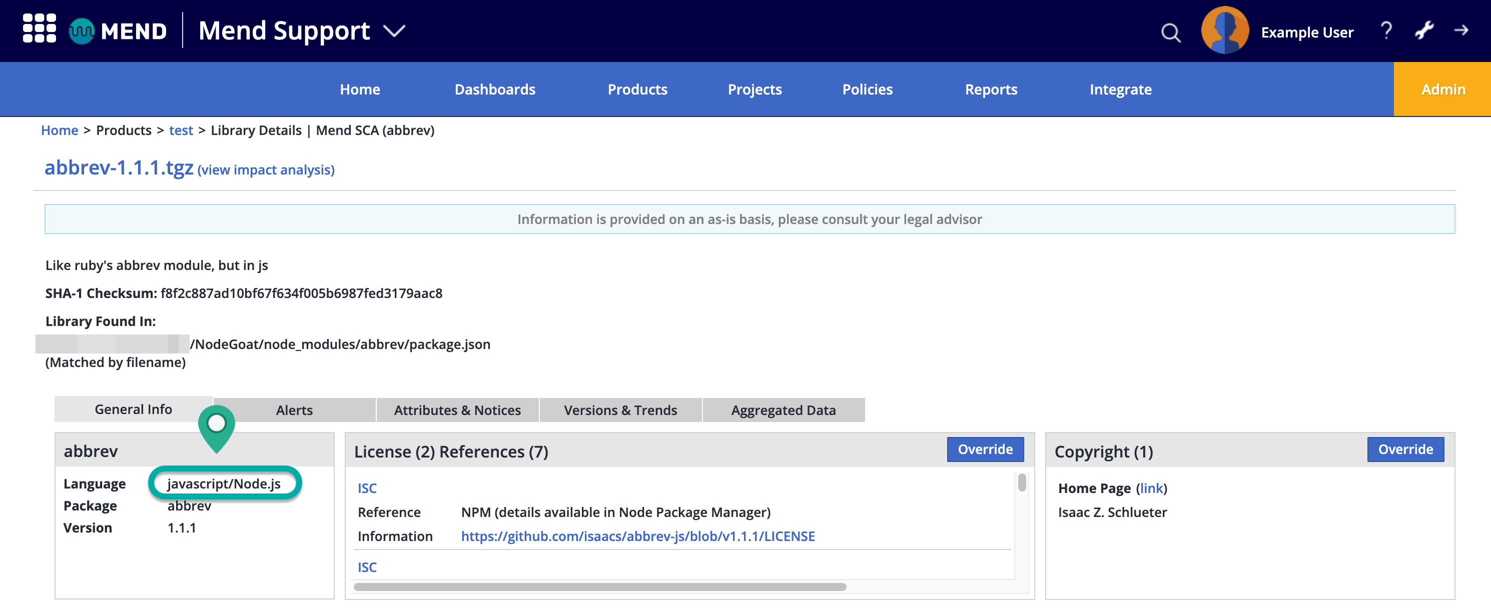 Library types in Mend SCA